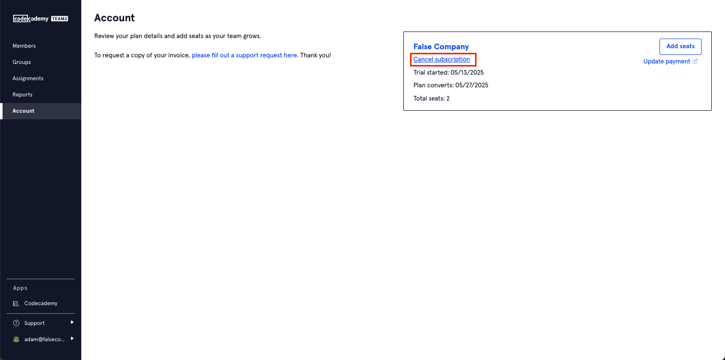 How to cancel your Teams trial – Codecademy Help Center